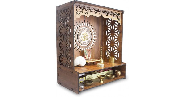 Wooden Pooja Stand Designer Mandir for Home Office Brown Temple